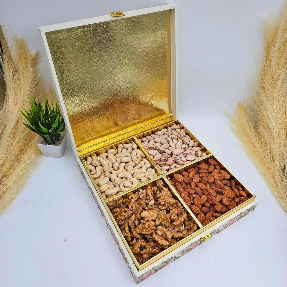 Printed 4 Partition Box With Dry Fruits – Wish Your Gifts