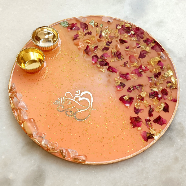Resin Pooja Thali With Rose Petals – Wish Your Gifts